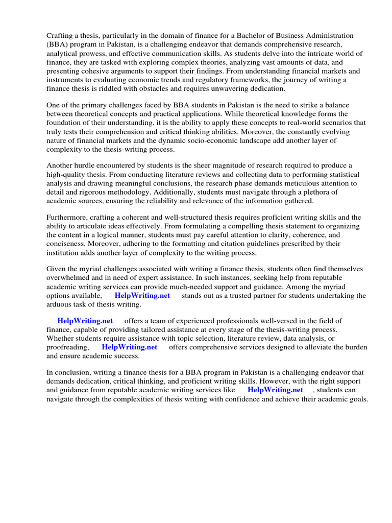 Finance Thesis Bba Pakistan | PDF