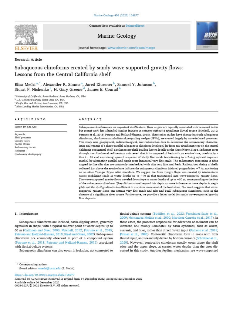 Subaqueous Clinoforms Created by Sandy Wave-Supported Gravity Flows ...