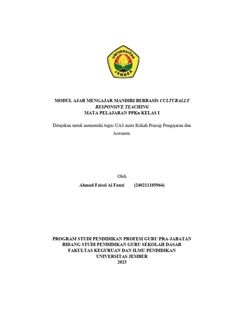 Modul Ajar Mengajar Mandiri Kelas 1 | PDF