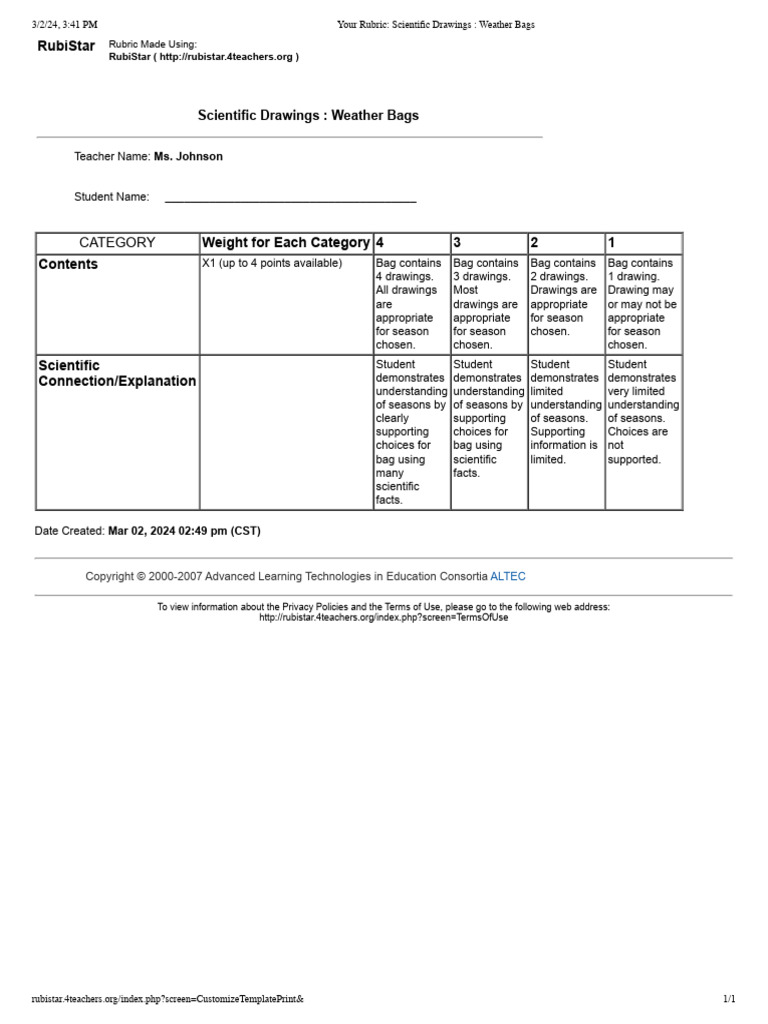 Weather Bag Rubric | PDF