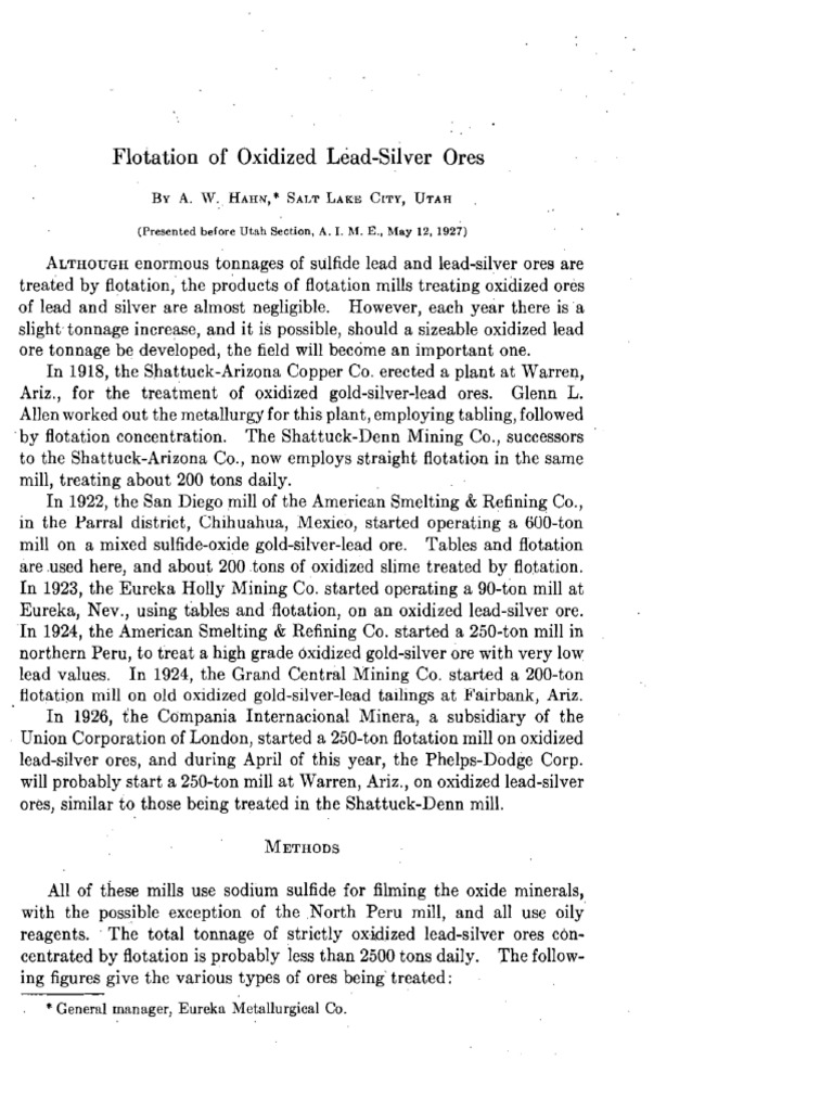 Flotation of Oxidized Lead Silver Ore | PDF