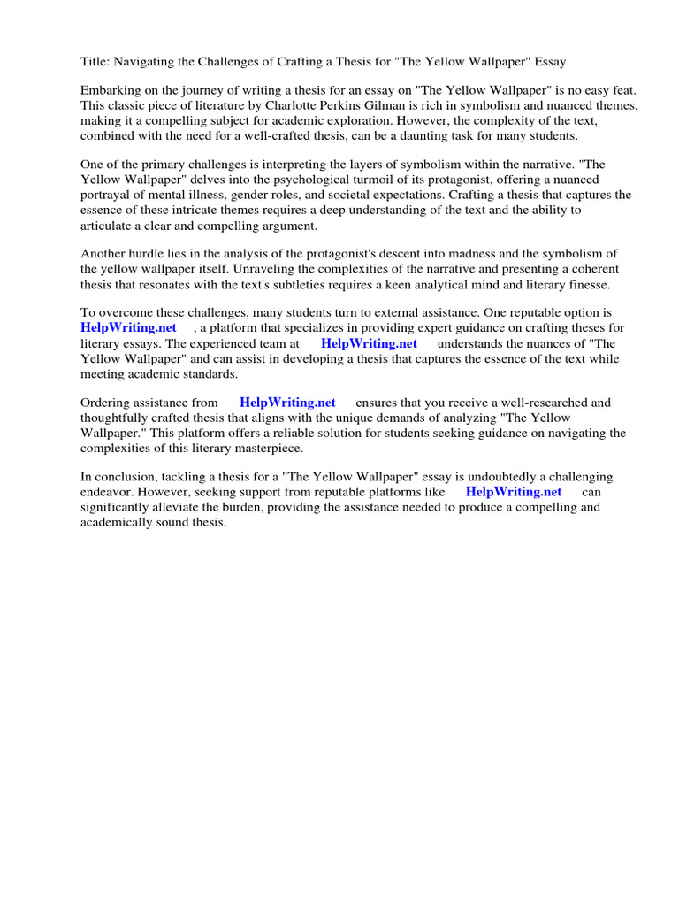 Thesis For The Yellow Wallpaper Essay | PDF | The Yellow Wallpaper ...