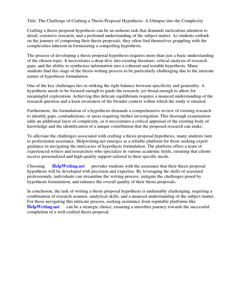 Thesis Proposal Hypothesis Sample | Download Free PDF | Hypothesis | Scientific Method