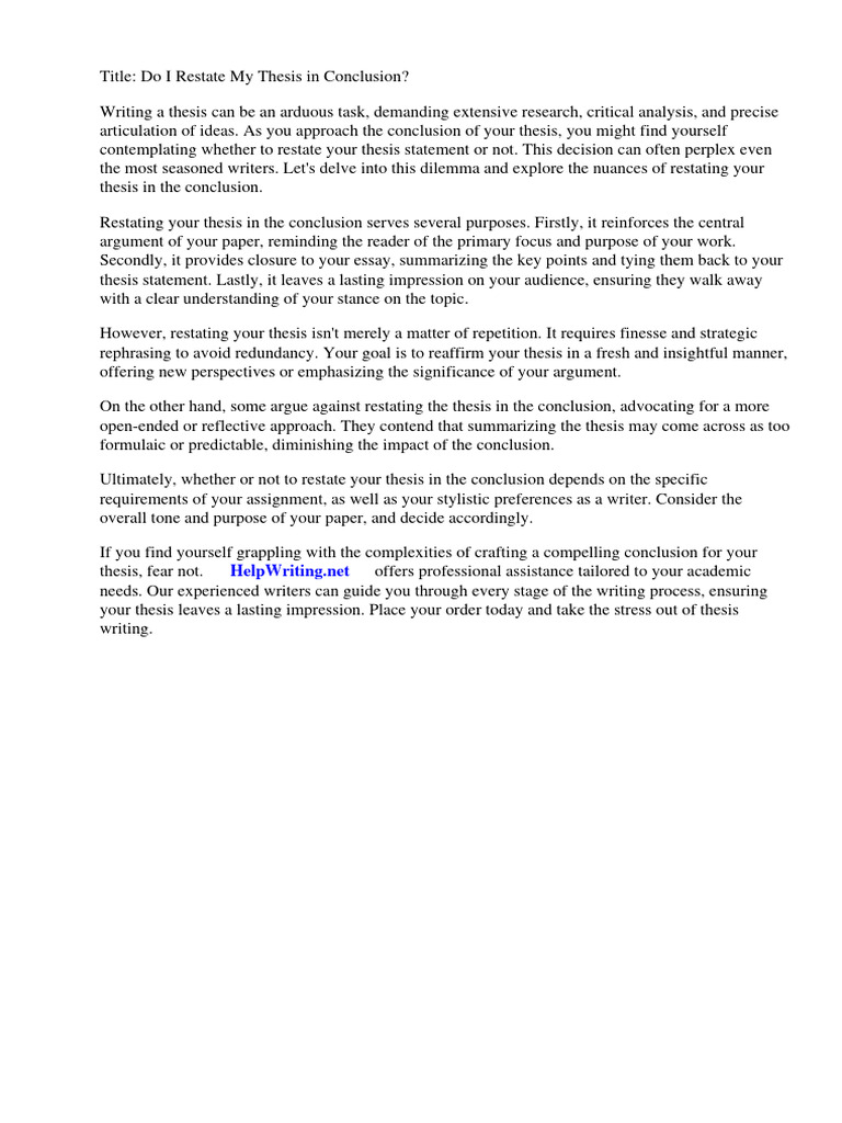 Do I Restate My Thesis in Conclusion | PDF | Essays | Thesis