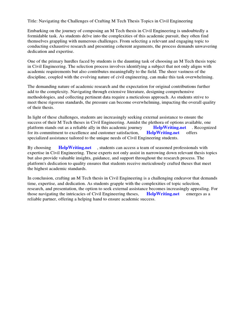 M Tech Thesis Topics in Civil Engineering | PDF