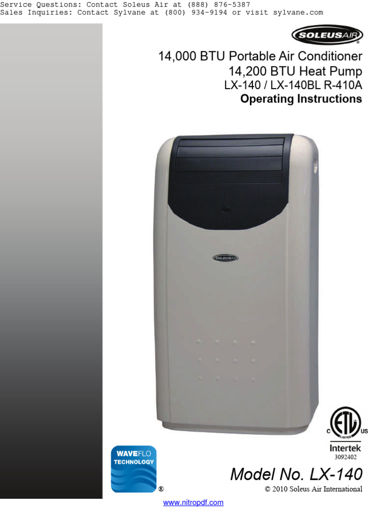 Soleus Air - LX 140 - Operating Manual | PDF | Air Conditioning | Energy Technology