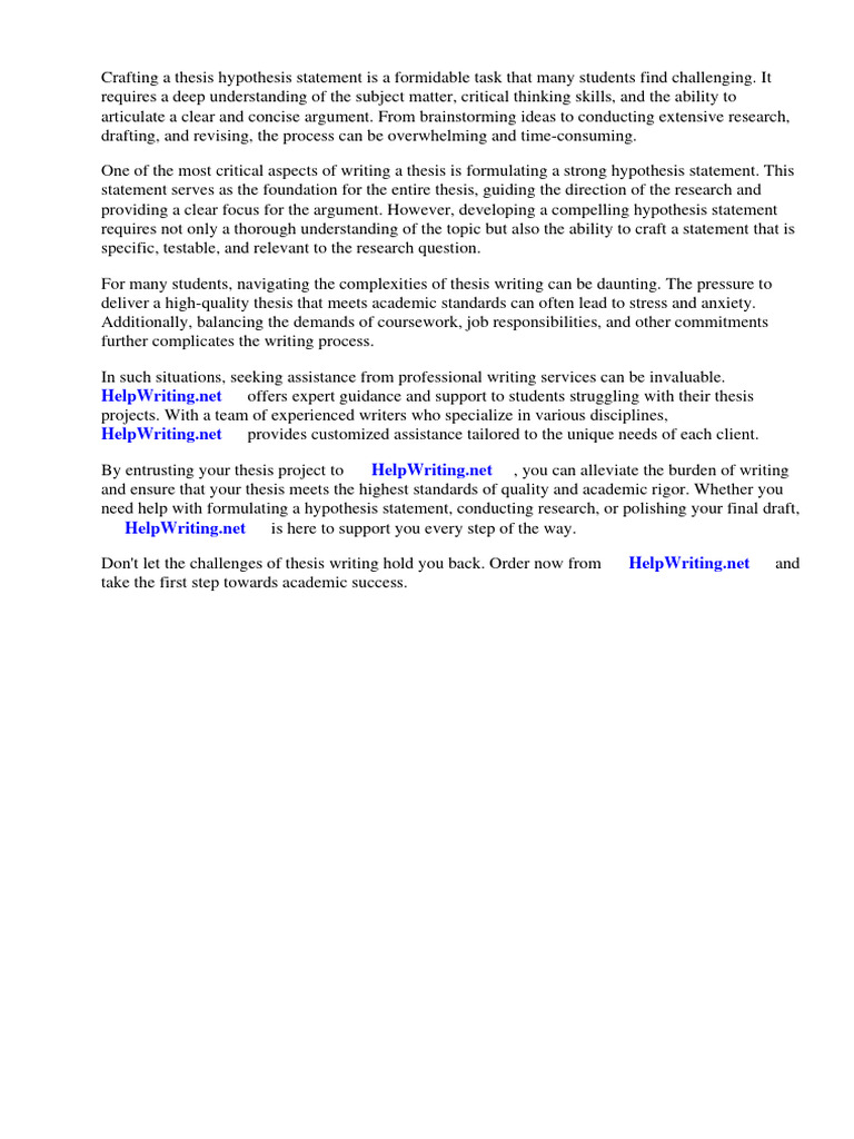 Thesis Hypothesis Statement Example | PDF | Hypothesis | Scientific Method