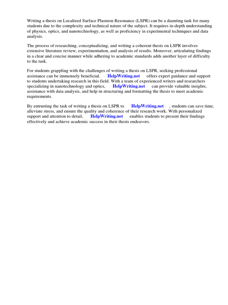 Localized Surface Plasmon Resonance Thesis | PDF | Surface Plasmon ... Localized Surface Plasmon Resonance Thesis | PDF | Surface Plasmon ...
