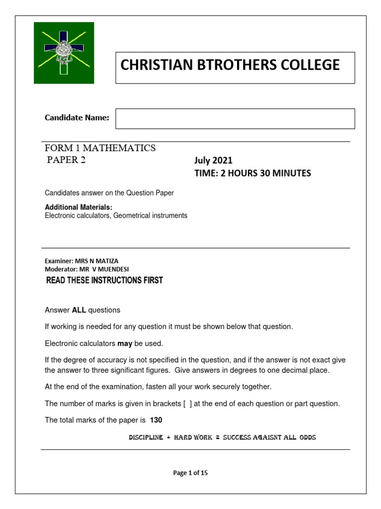 Form 1 Maths Paper 2 Mid Year Exam | Download Free PDF | Significant ...