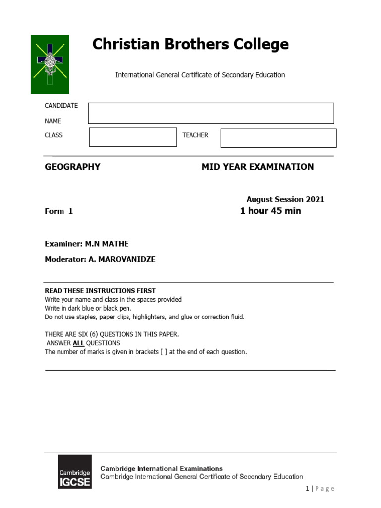 Geography Exam for Form 1 Students | PDF | Science & Mathematics ...