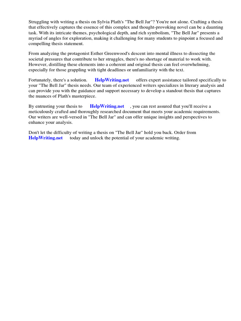 The Bell Jar Essay Thesis | PDF