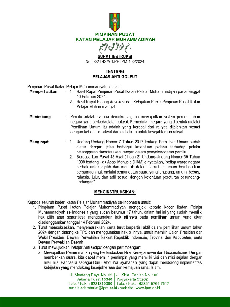 Pelajar Muhammadiyah Anti Golput | PDF | Karier & Perkembangan | Politik