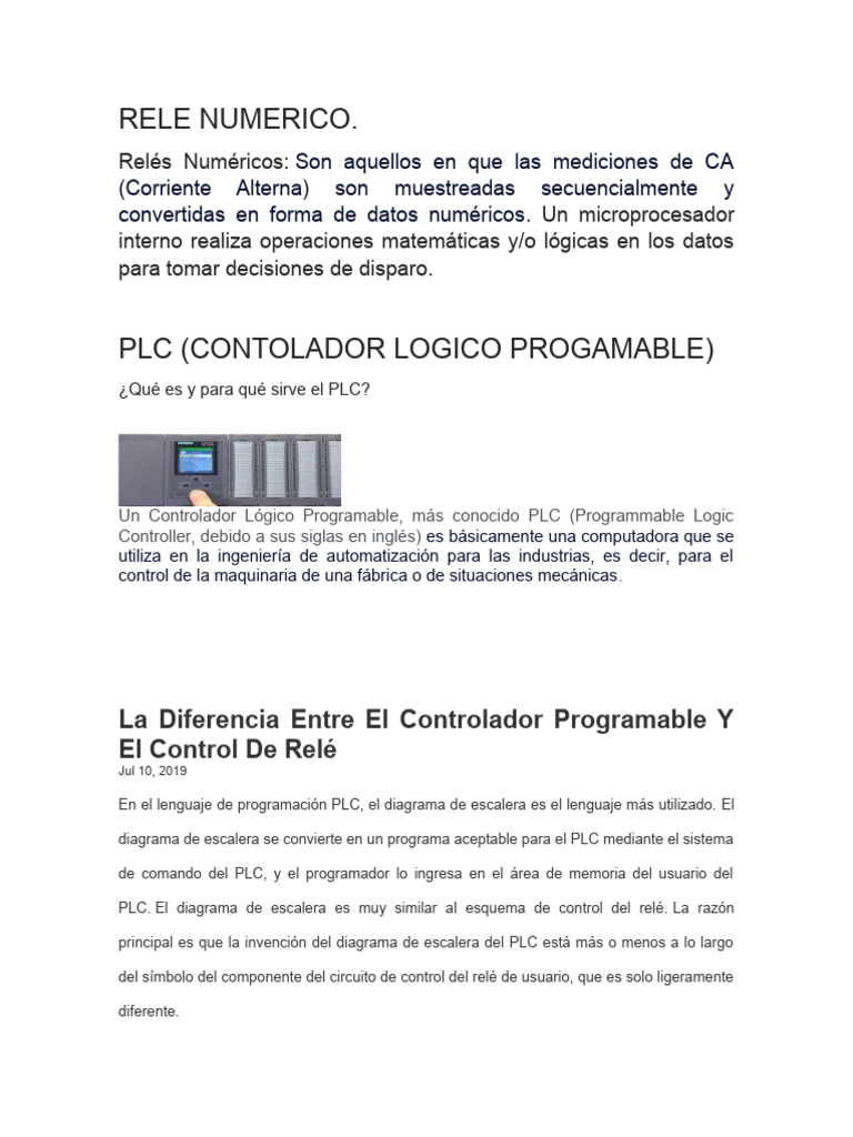 DIFERENCIA RELE NUMERICO-PLC | PDF | Controlador lógico programable | Relé