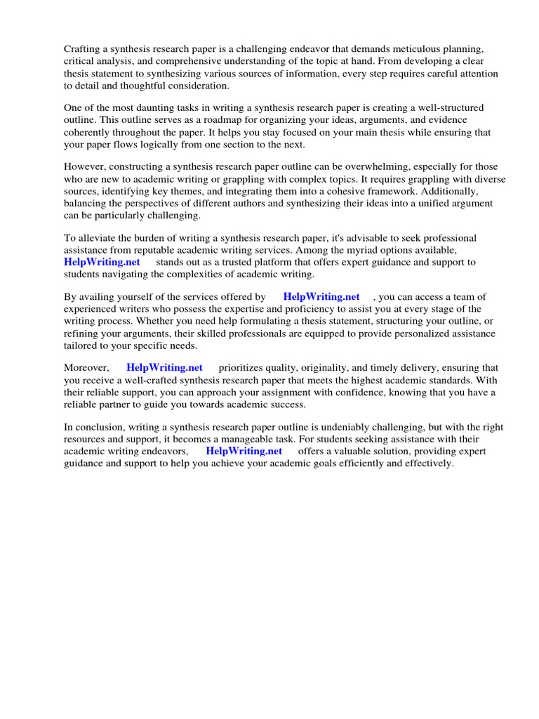 Synthesis Research Paper Outline | PDF | Apa Style | Essays