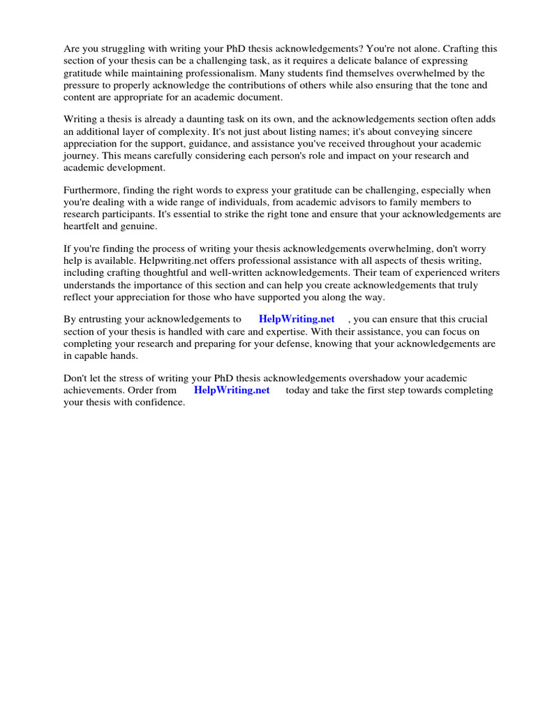 Writing PHD Thesis Acknowledgements | PDF