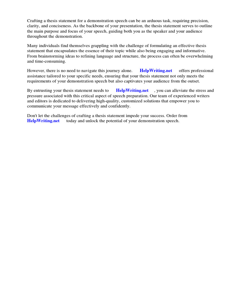 Thesis Statement Examples For Demonstration Speech | PDF
