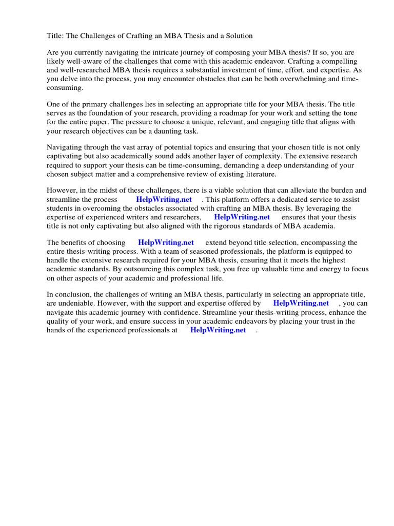 Mba Thesis Title List | PDF | Thesis | Marketing