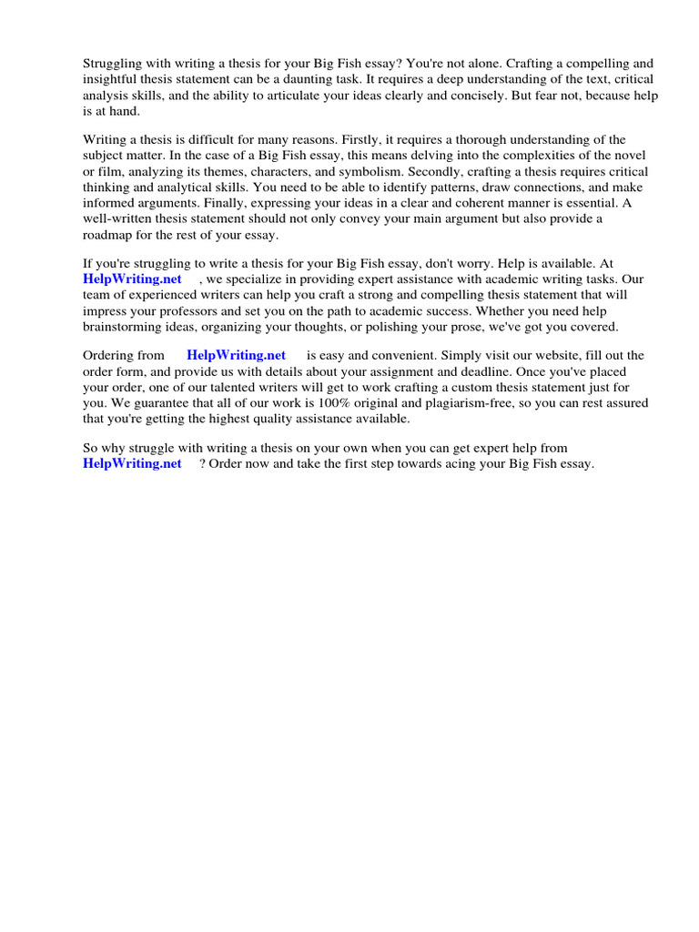 Big Fish Essay Thesis | PDF | Essays | Angling