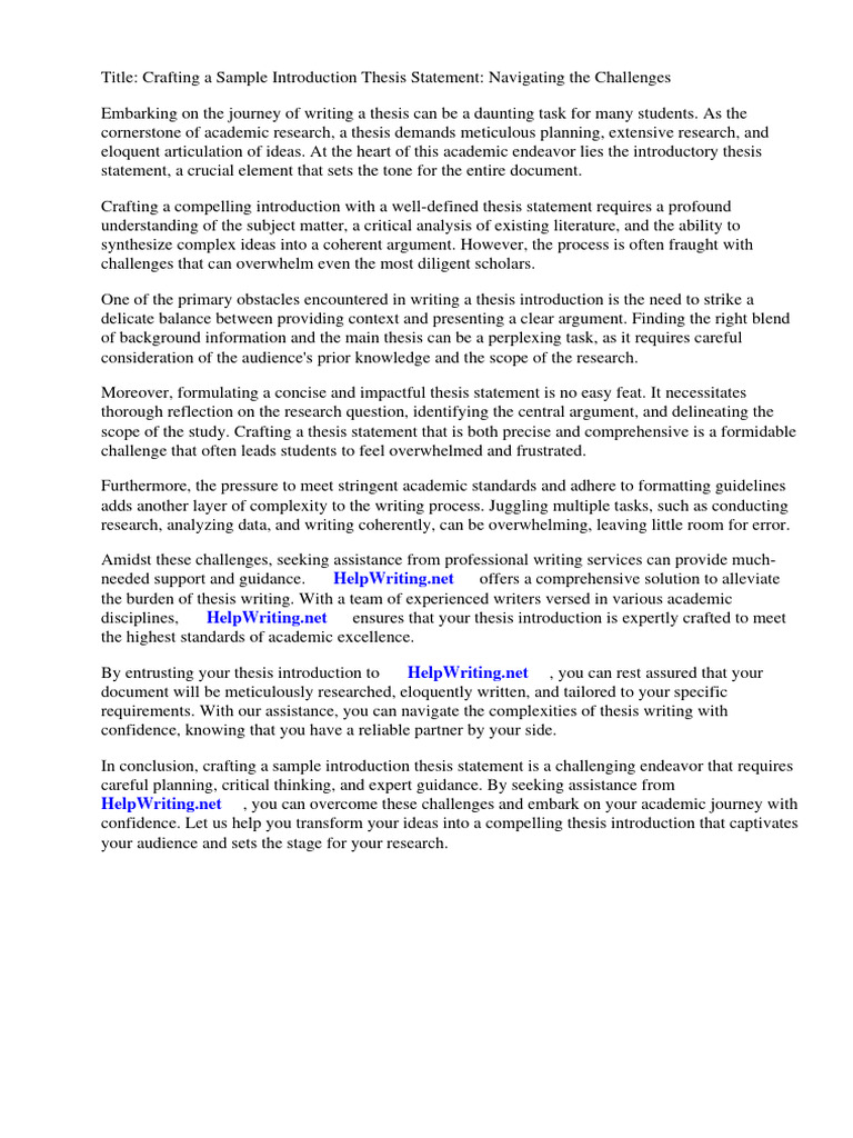 Sample Introduction Thesis Statement | PDF | Essays | Thesis