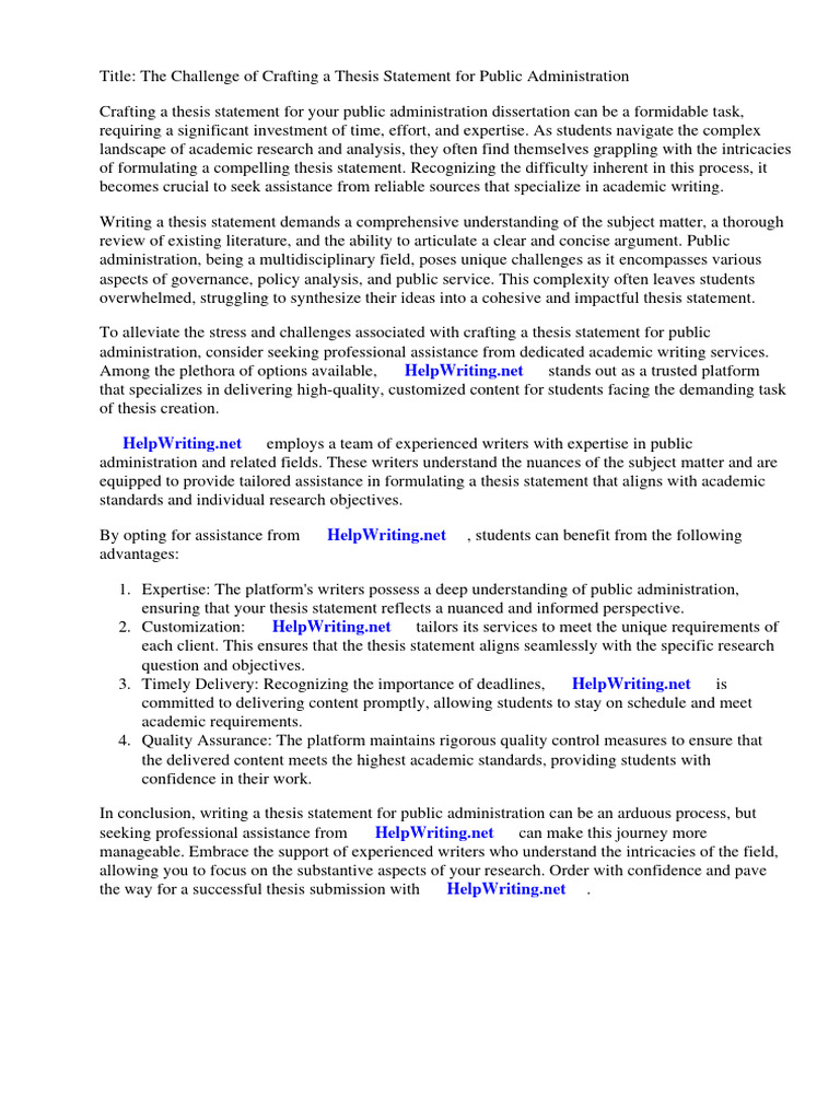 Thesis Statement For Public Administration | PDF | Asset Forfeiture ...