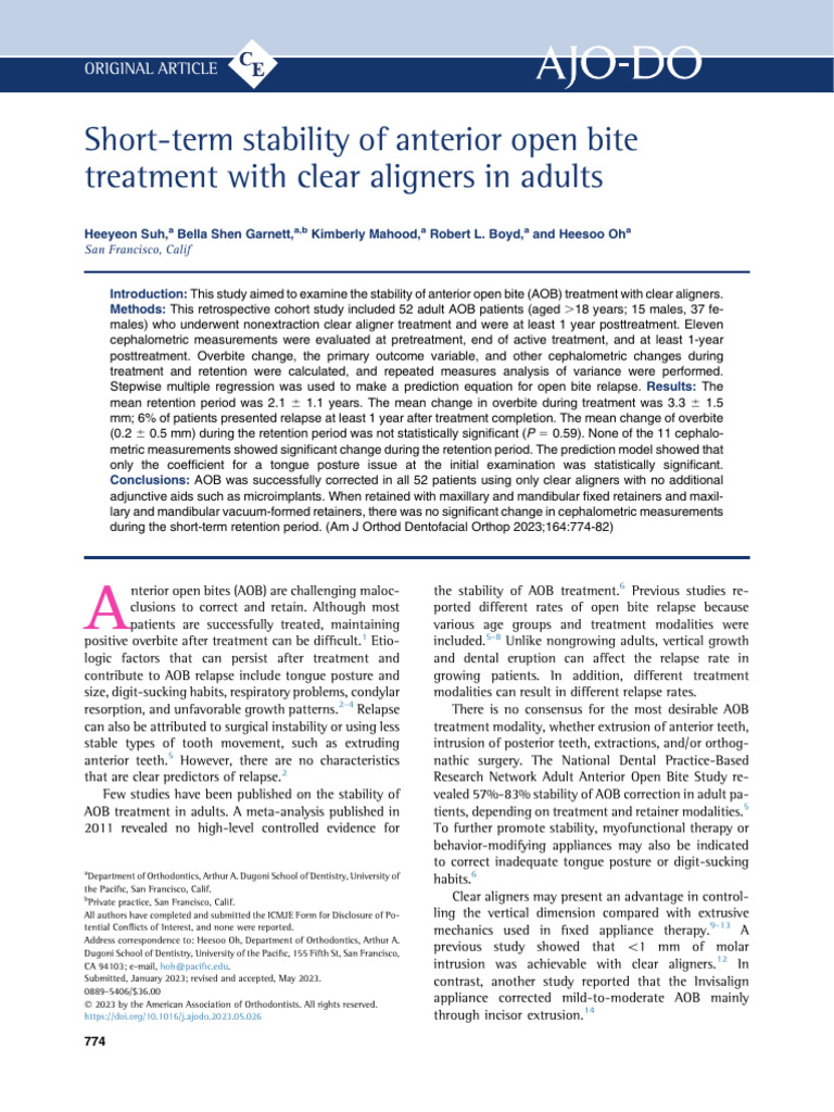 Short-Term Stability of Anterior Open Bite Treatment With Clear ...