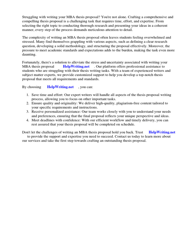 Mba Thesis Proposal Example PDF | PDF | Thesis | Social Networking Service