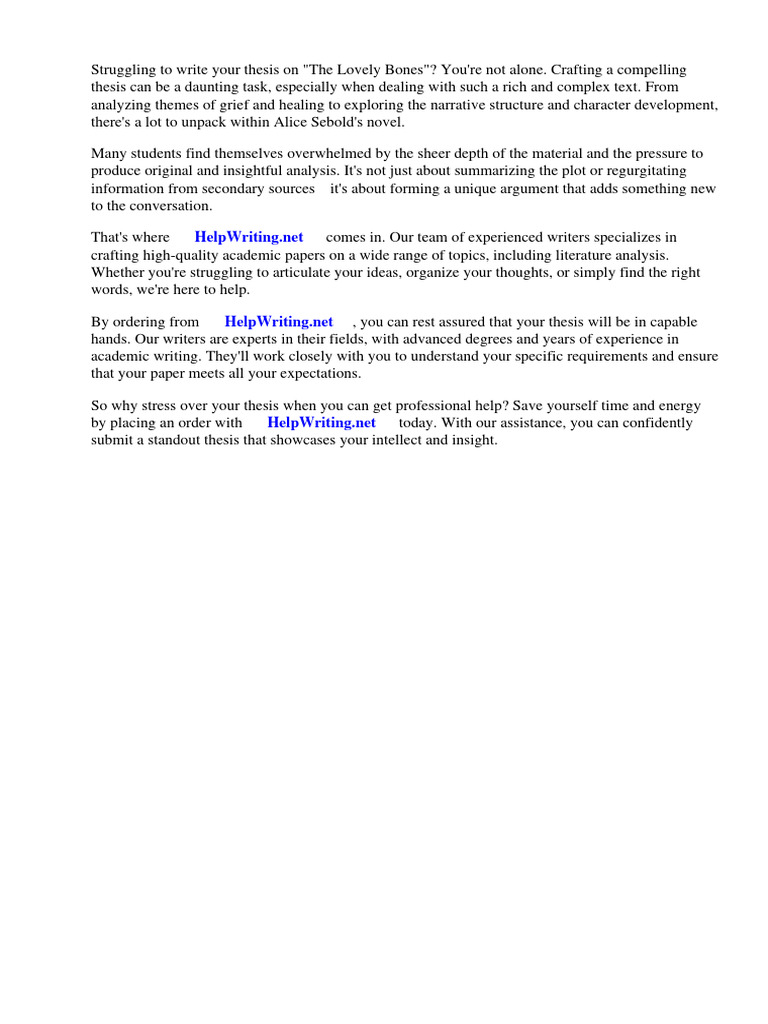 Lovely Bones Thesis Ideas | PDF