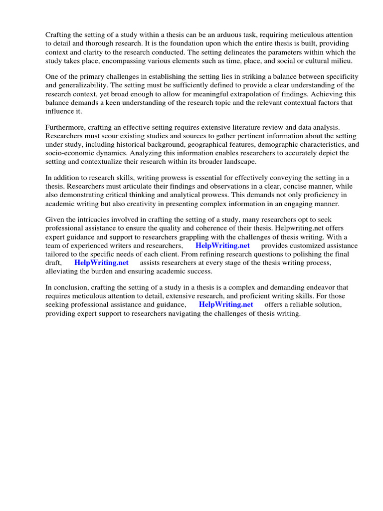 How To Make Setting of The Study in Thesis | PDF | Thesis | Theory