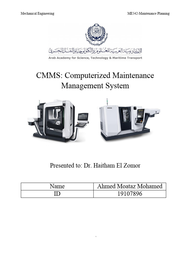 CMMS Project - Ahmed Moataz 19107896 | PDF