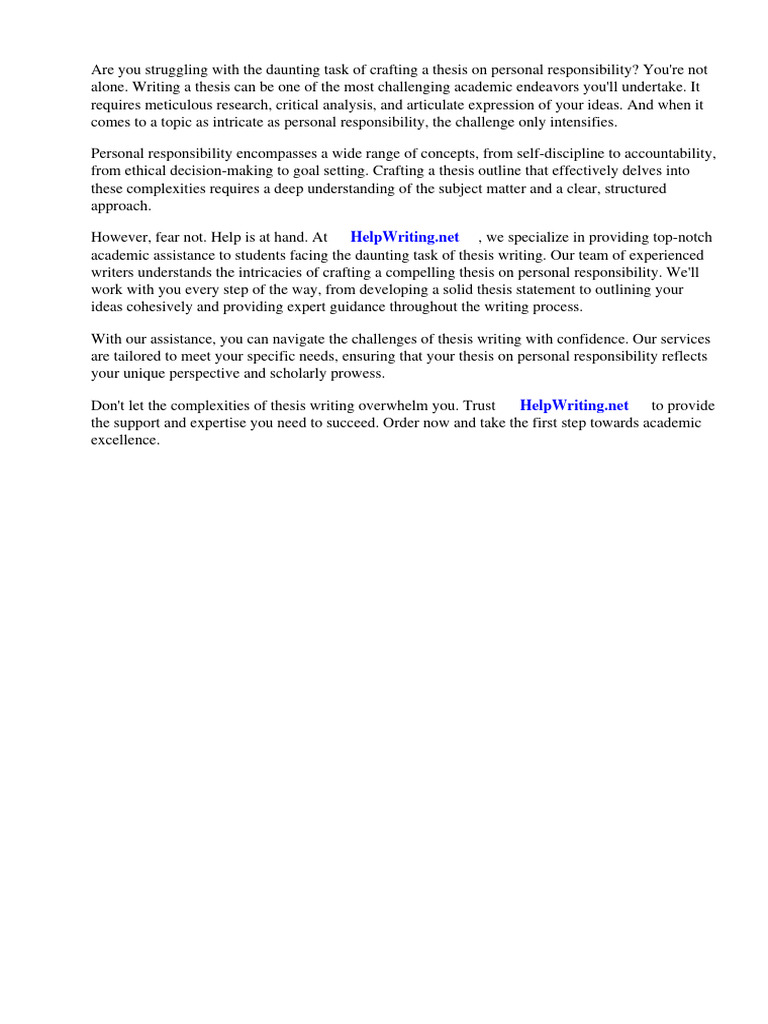 Thesis Outline On Personal Responsibility | PDF