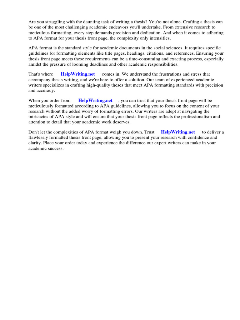 Thesis Front Page Apa Format | PDF