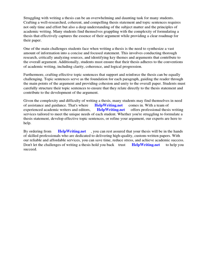 Thesis Statement and Topic Sentence Worksheet | PDF