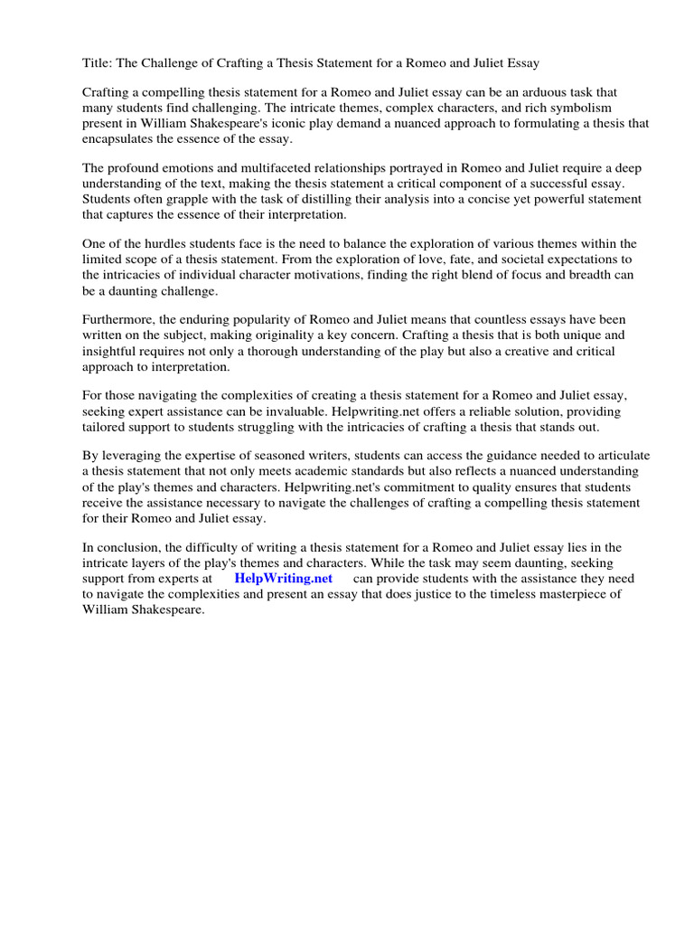 Thesis Statement For Romeo and Juliet Essay | PDF
