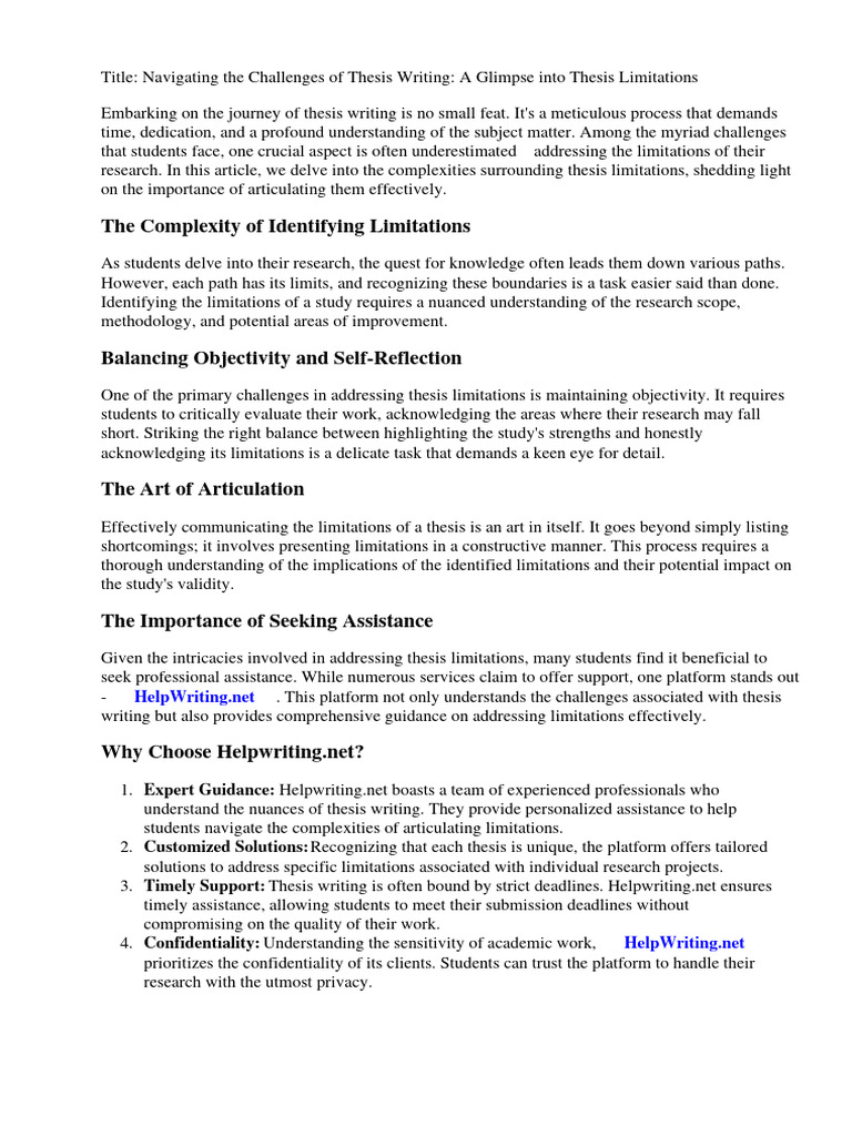 Thesis Limitations Sample | PDF | Sampling (Statistics) | Methodology