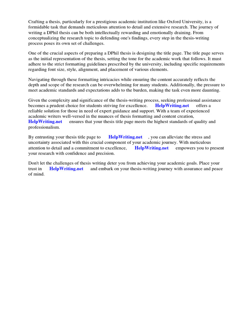 Oxford Dphil Thesis Title Page | PDF | Thesis
