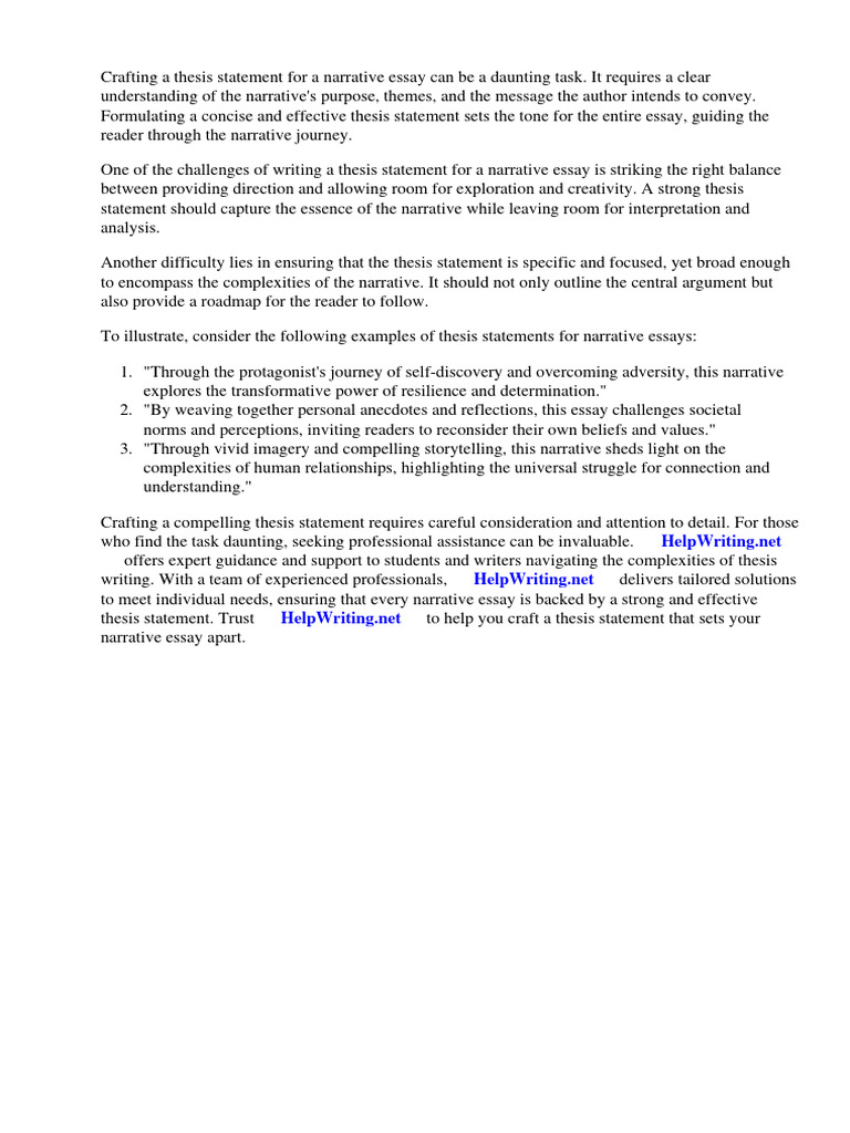 Thesis Statements Examples For Narrative Essays | PDF | Essays | Narrative