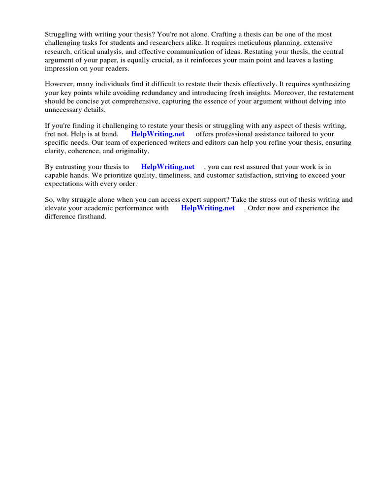 How Do You Restate Your Thesis | PDF