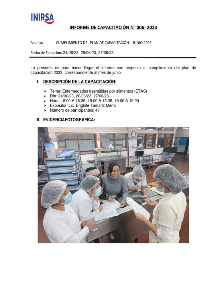 Informe de Capacitación - 006-2023 | PDF