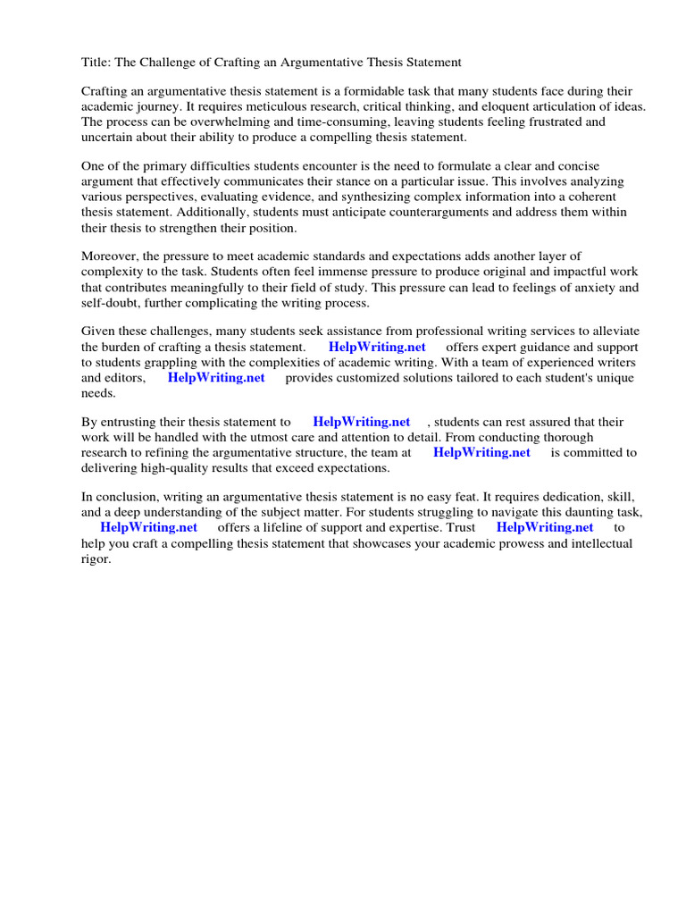 Example Argumentative Thesis Statement | PDF | Essays | Thesis