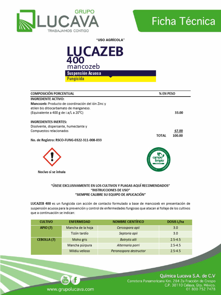 Ficha Técnica Lucazeb 400 Lucava (México) | PDF