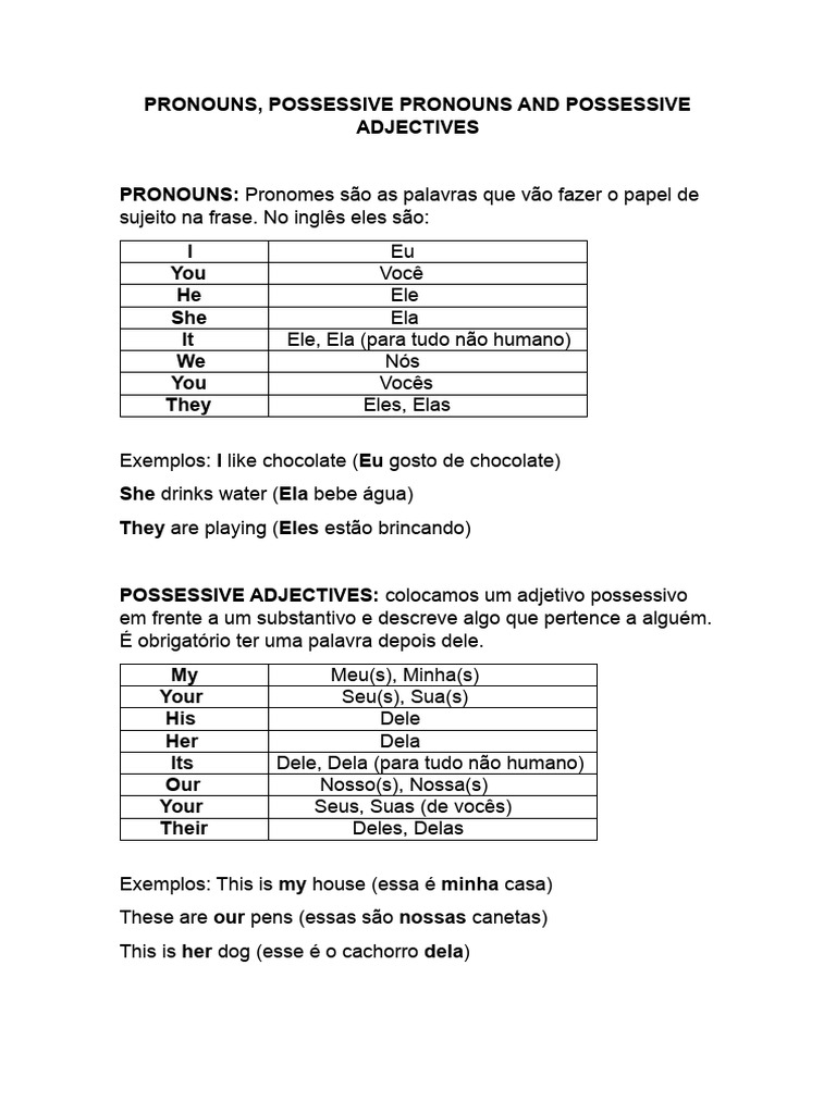 Pronouns, Possessive Adjectives and Possessive Pronouns | PDF