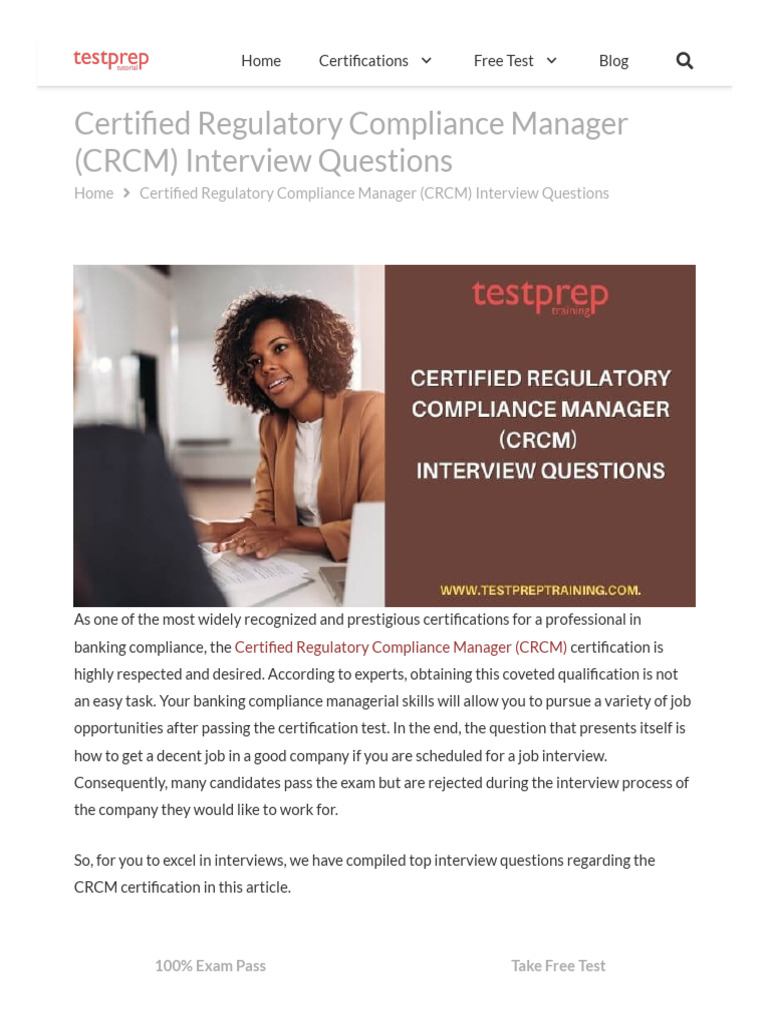 Certified Regulatory Compliance Manager (CRCM) Interview Questions | PDF | Regulatory Compliance ...