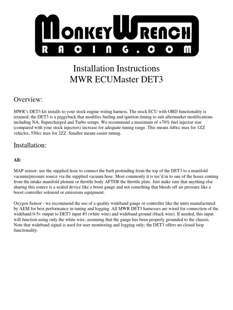 MWR 870620 DET3 Install Guide WIRE IN | PDF | Technology & Engineering