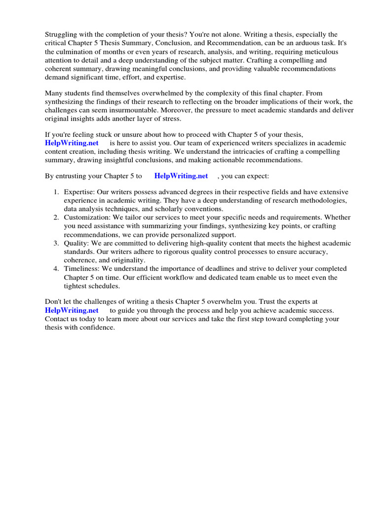 Summary And Conclusion Thesis