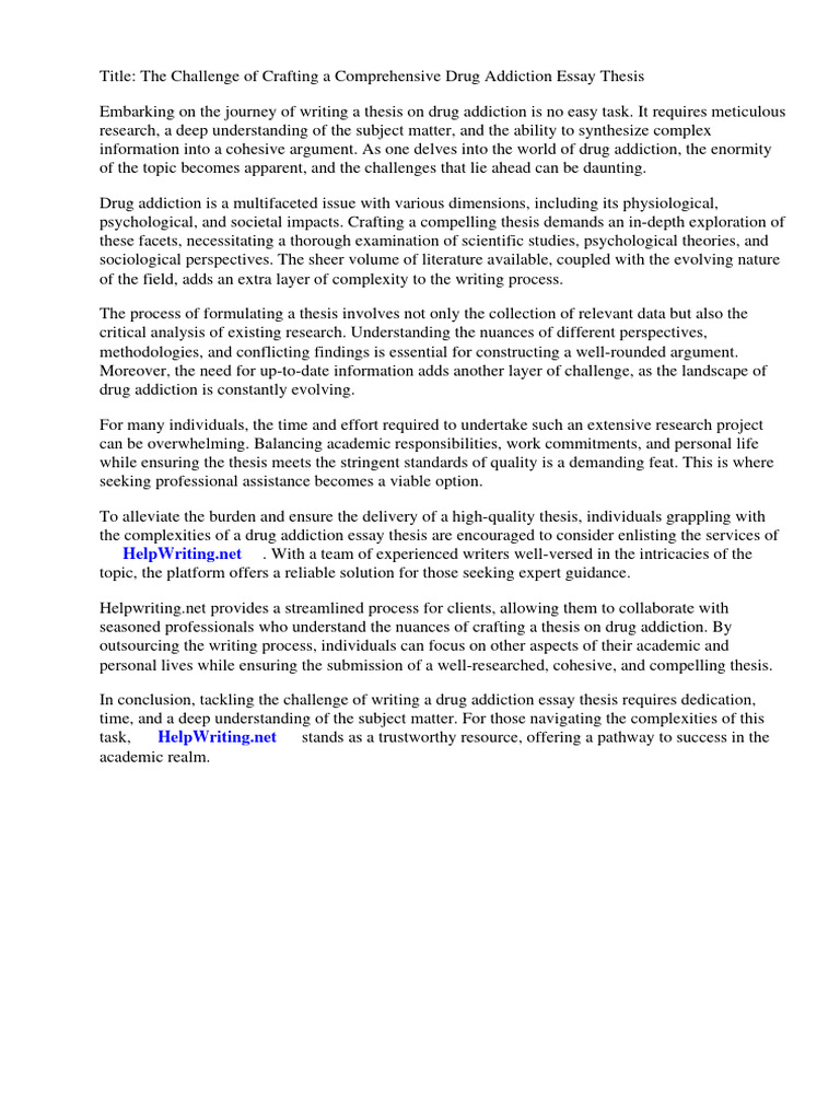 Drug Addiction Essay Thesis | PDF | Substance Abuse | Cannabis (Drug)