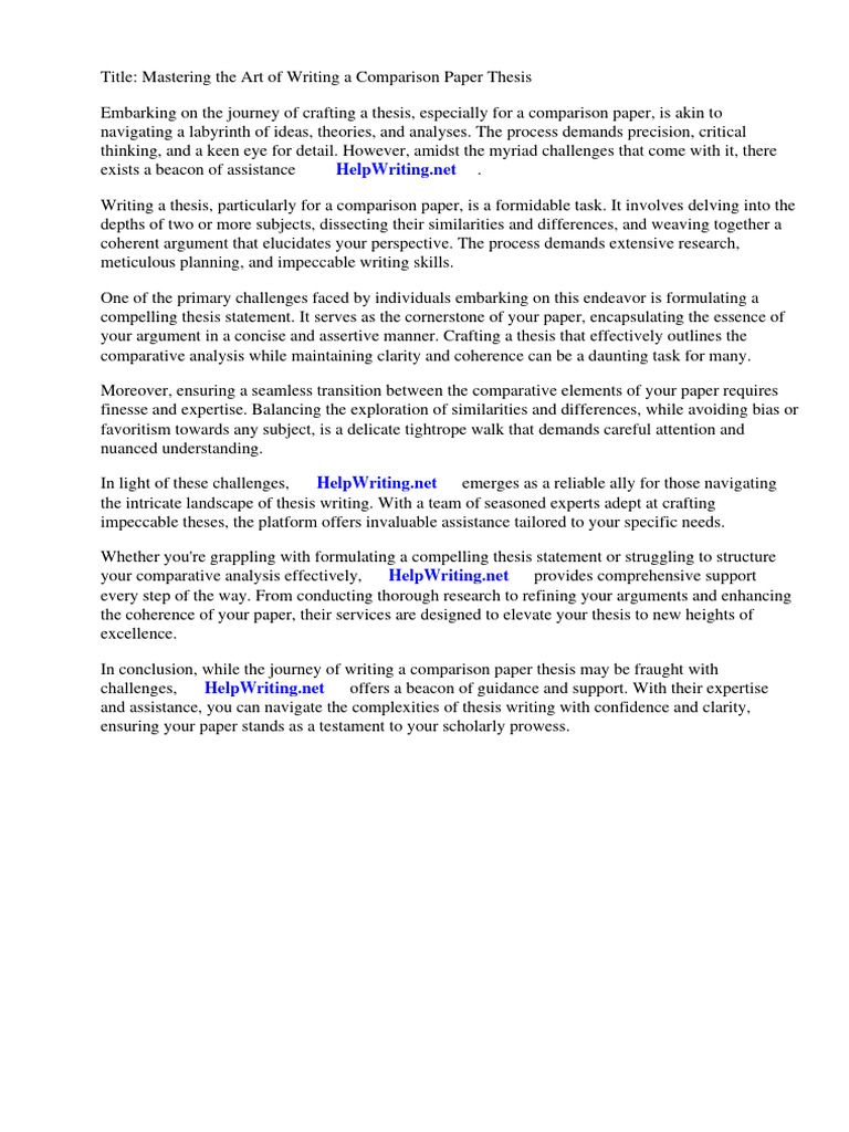 How To Write A Comparison Paper Thesis | PDF