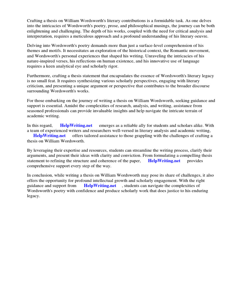 Wordsworth Thesis Writing Guide | PDF | William Wordsworth | Poetry