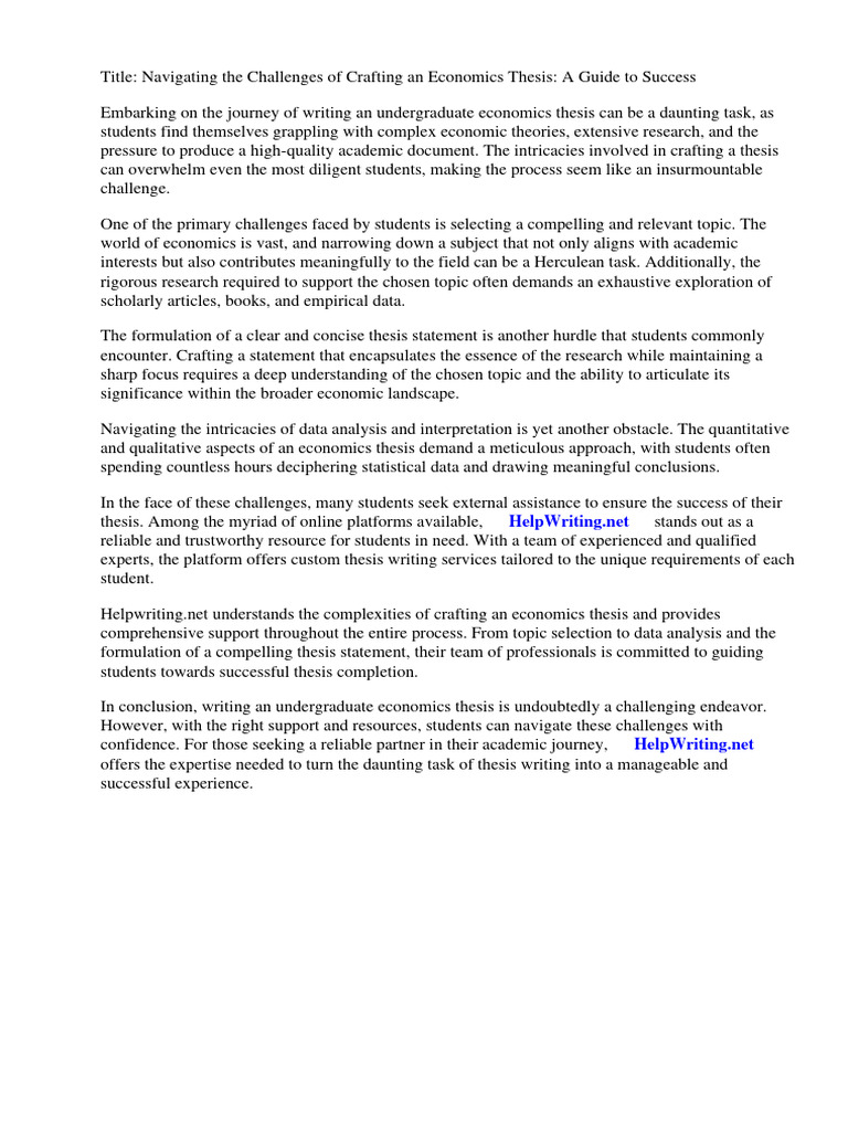 Economics Thesis Writing Guide | PDF | Business | Finance & Money ...
