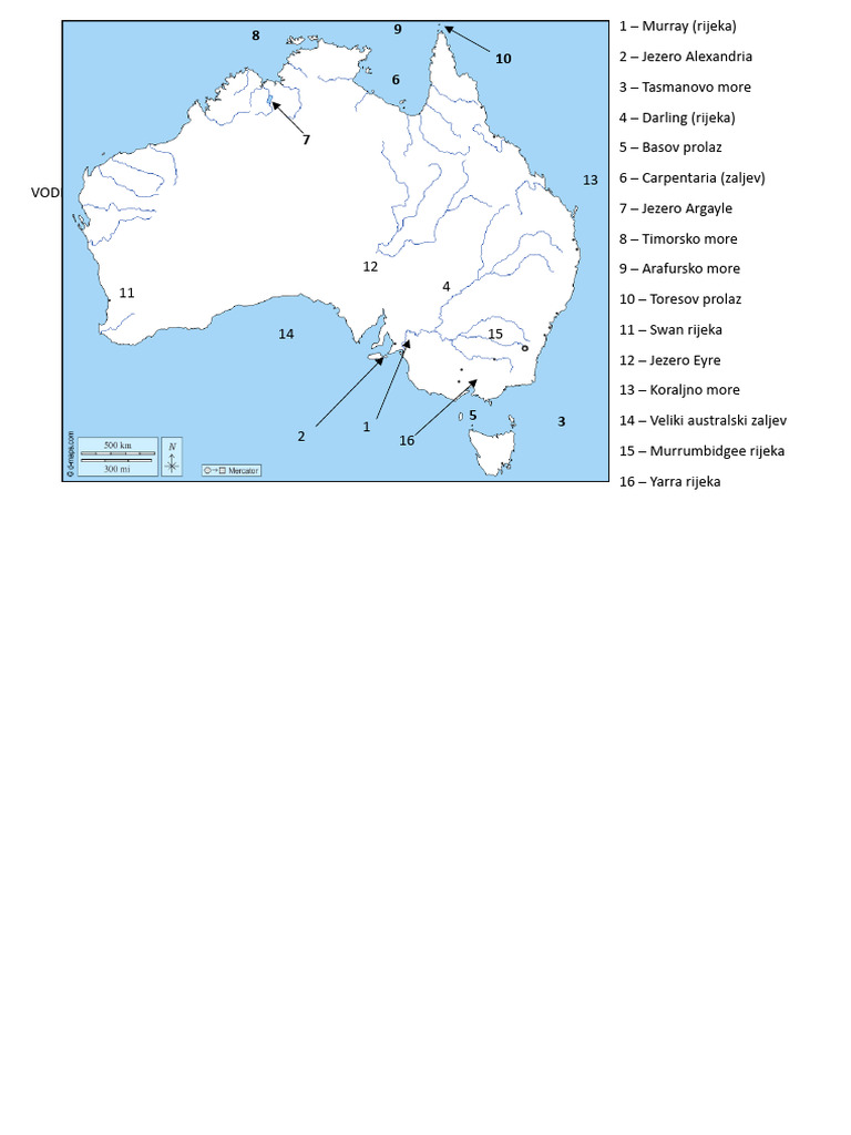 Slijepa Karta Australija (Vode, Prolazi, Mora) | PDF