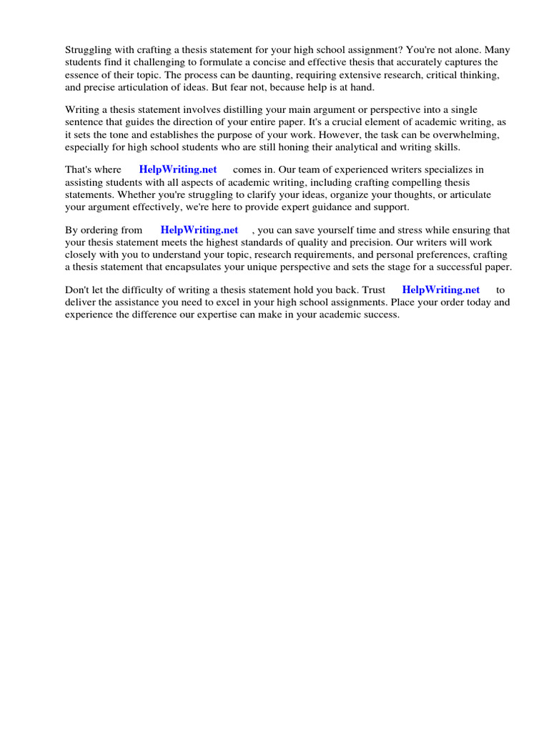 Thesis Statement Exercises High School | PDF | Thesis | Thought